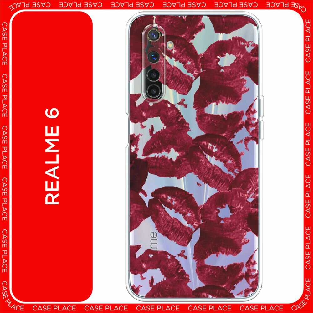 Чехол на Realme 6 / Реалми 6 с принтом "Помада паттерн 2", прозрачный