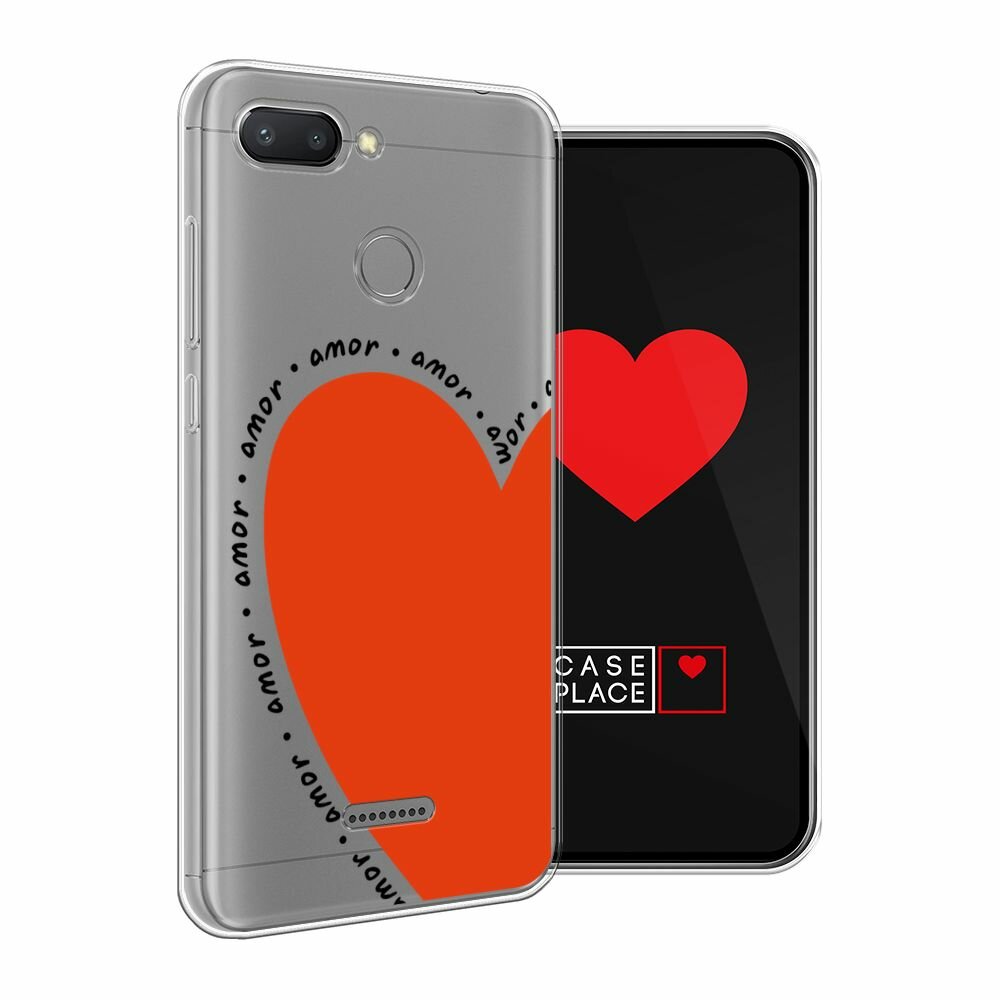 Чехол на Xiaomi Redmi 6 / Сяоми Редми 6 с принтом "amor heart 2 - 14 февраля", прозрачный — фото 1