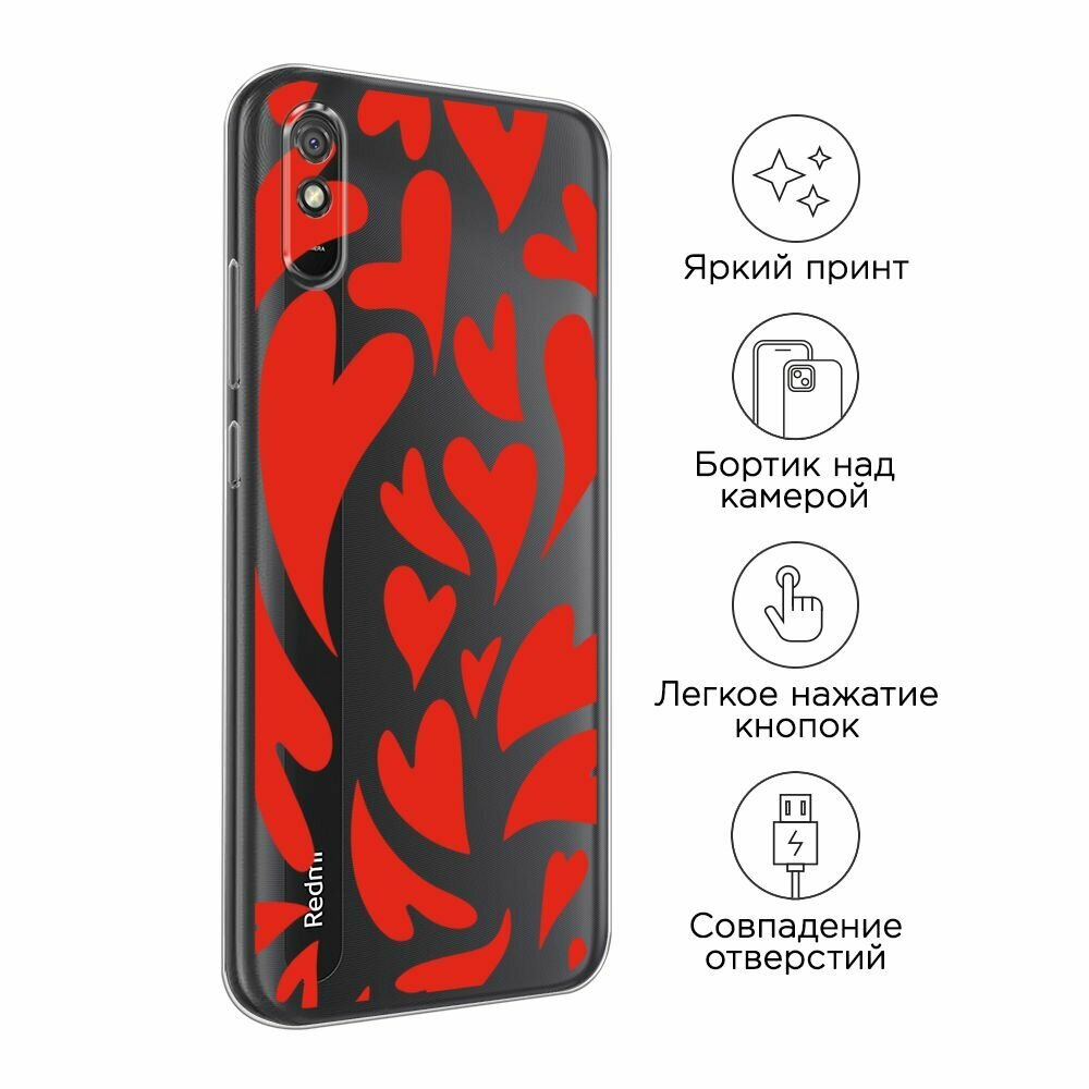 Чехол на Xiaomi Redmi 9A / Сяоми Редми 9А с принтом "Crazy hearts 2 - 14 февраля", прозрачный — фото 1