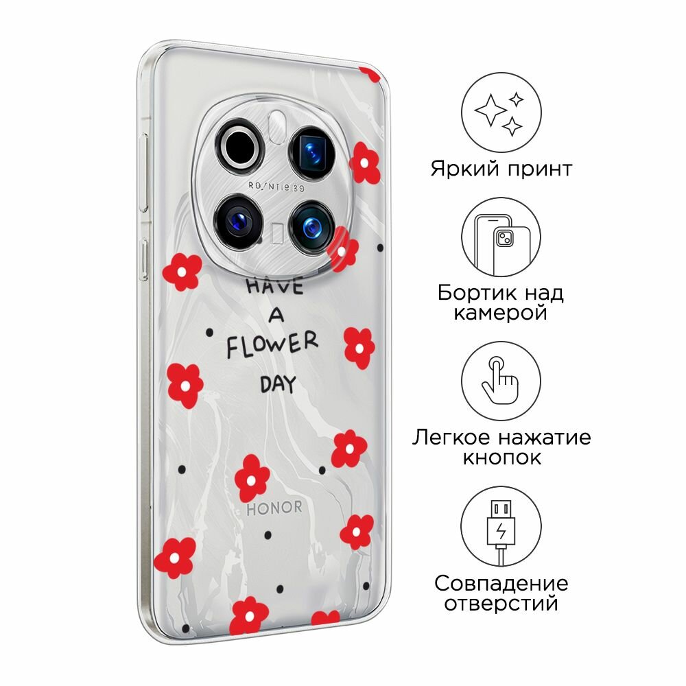 Чехол на Honor Magic 7 Pro / Хонор Мэджик 7 Про с принтом "Have a flower day 2", прозрачный — фото 1