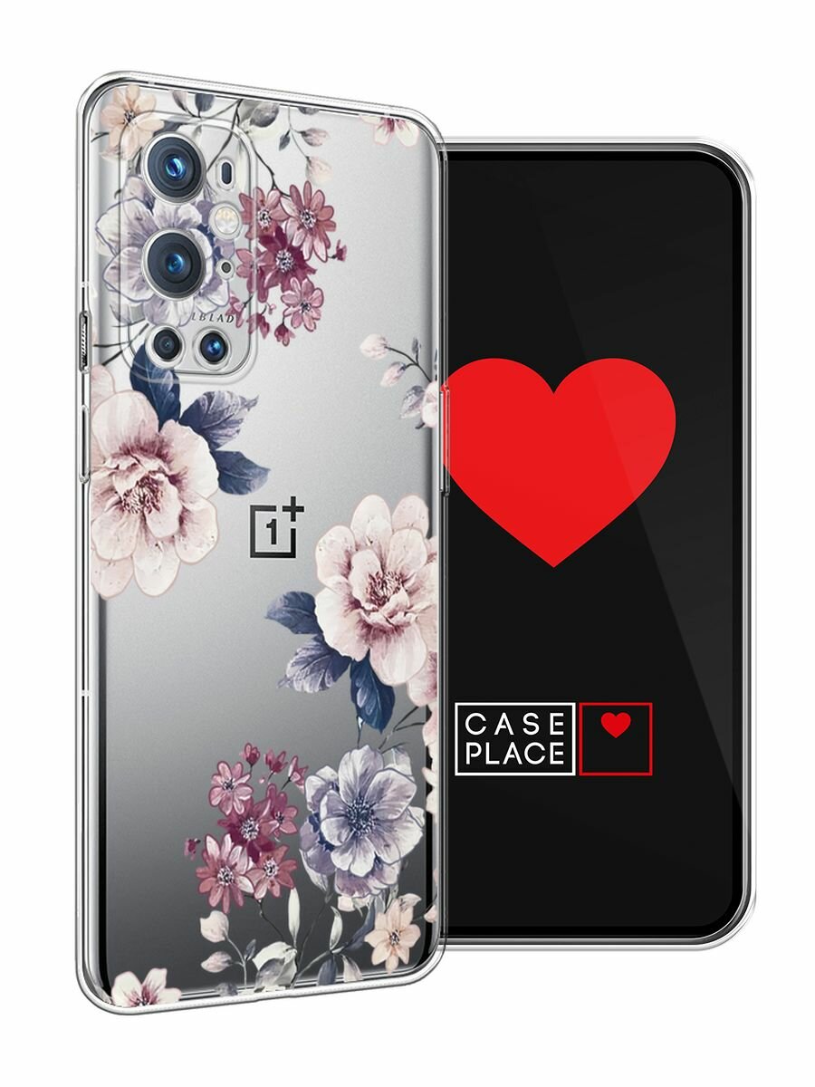 Чехол на OnePlus 9 Pro / ВанПлас 9 Про с принтом "Нежные винтажные цветы", прозрачный — фото 1