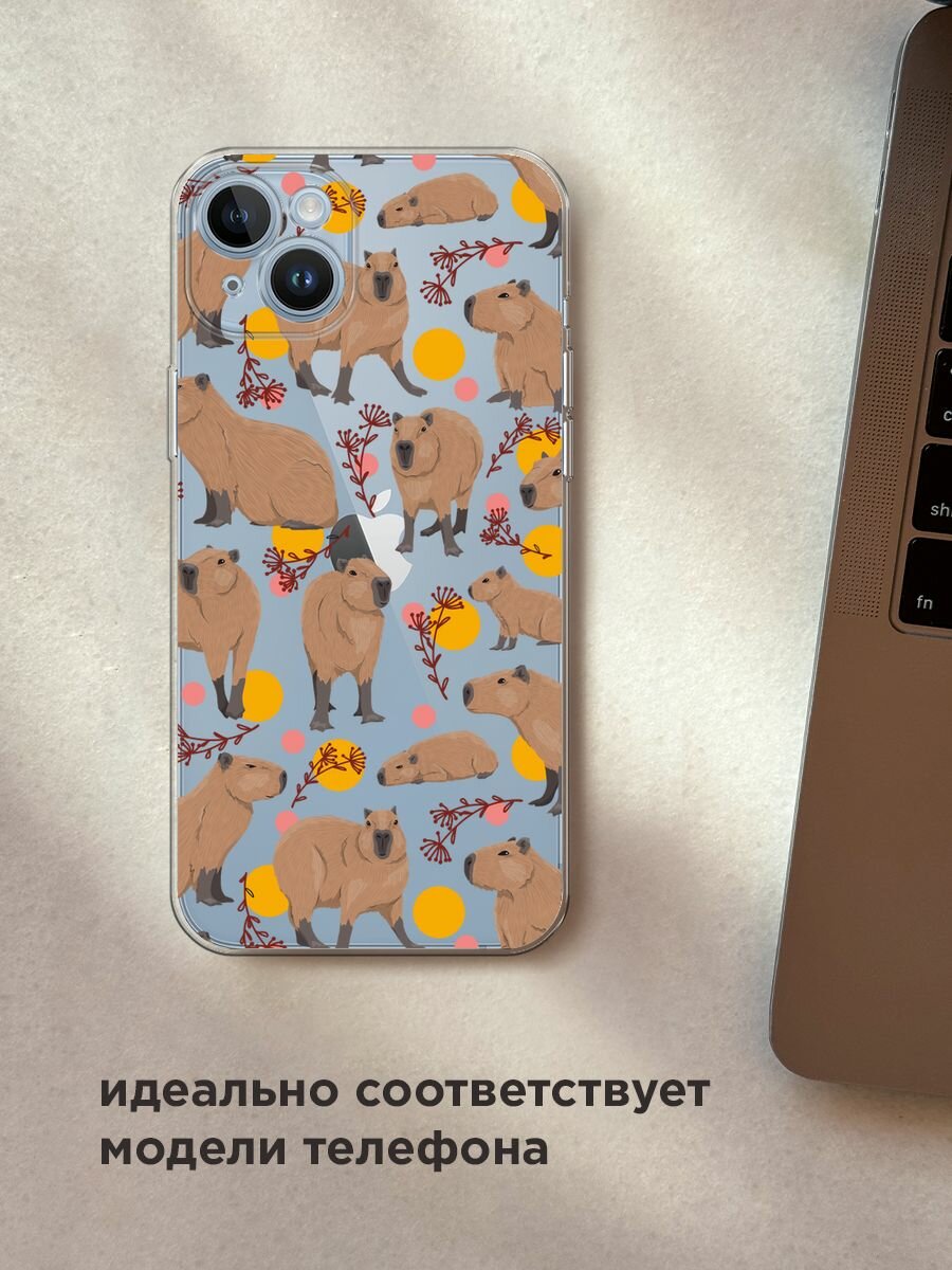 Чехол на Apple iPhone 14 / Айфон 14 с принтом "Капибара паттерн", прозрачный — фото 1