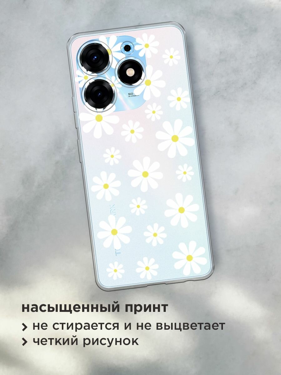 Чехол на Tecno Spark 10 Pro / Текно Спарк 10 Про с принтом "Большие ромашки", прозрачный — фото 1