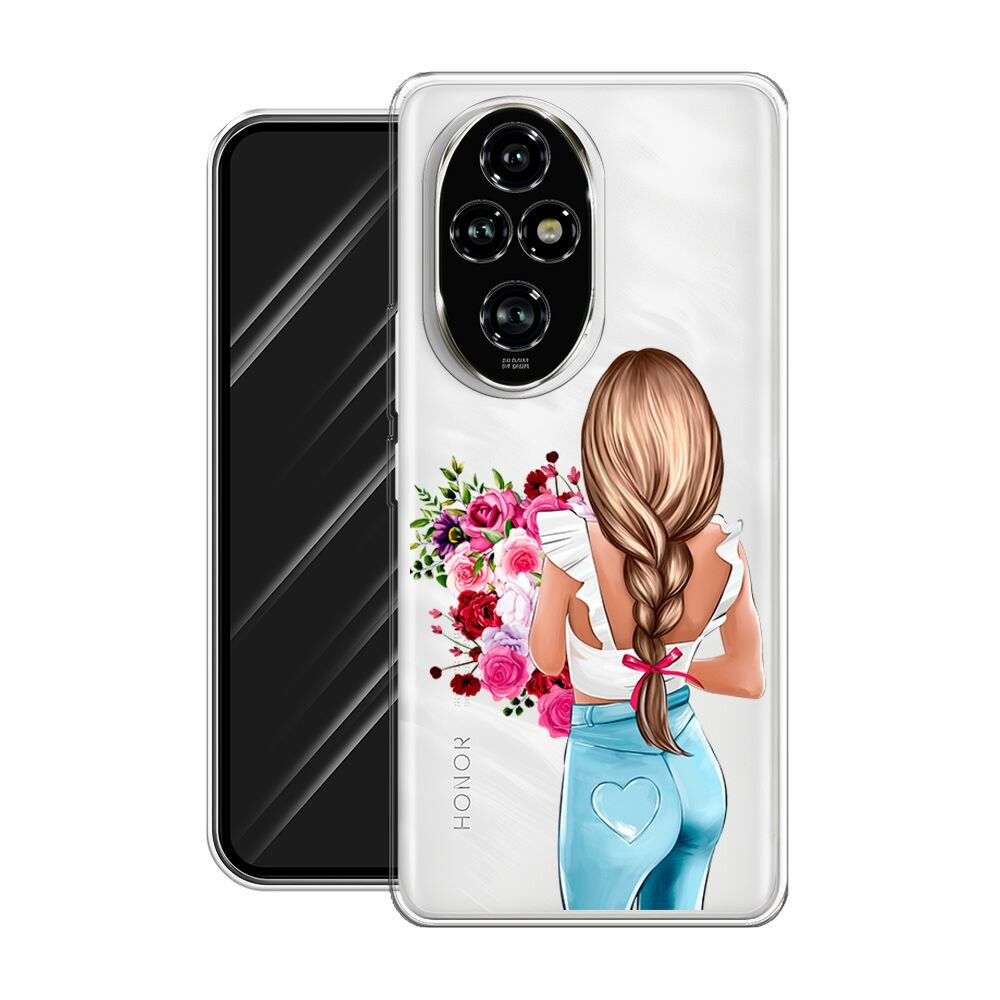 Чехол на Honor 200 Pro / Хонор 200 Про с принтом "Букет для девушки", прозрачный — фото 1