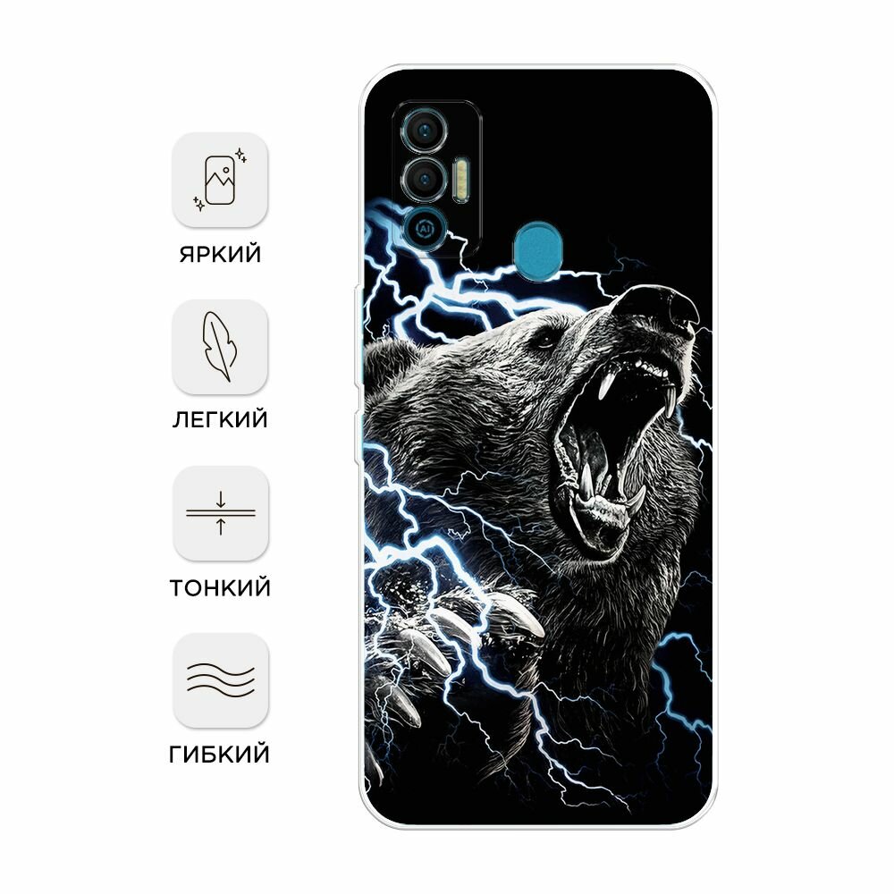 Чехол на Tecno Spark 7 / Техно Спарк 7 с принтом "Гроза и медведь" — фото 1