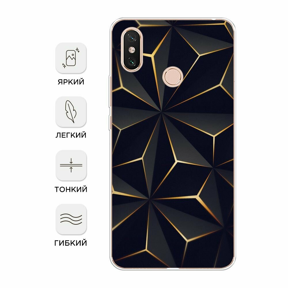 Чехол на Xiaomi Mi Max 3 / Сяоми Ми Макс 3 с принтом "Черные полигоны" — фото 1
