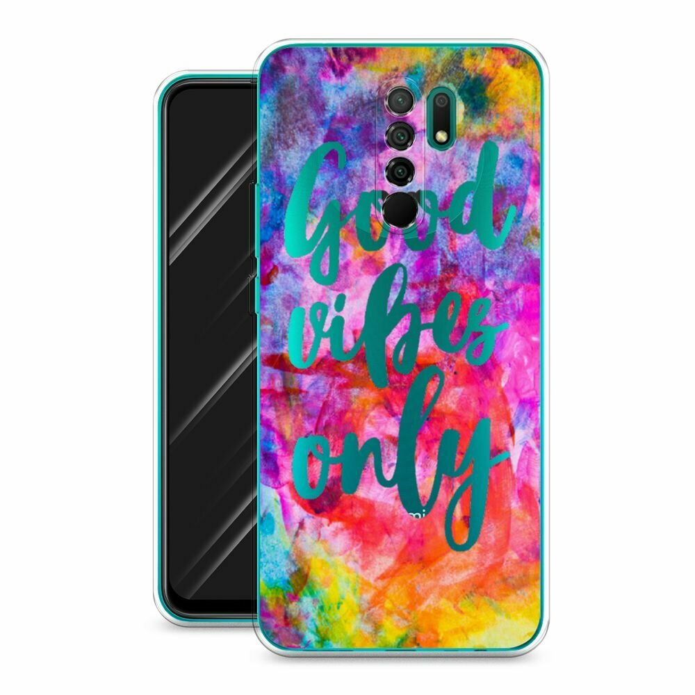 Чехол на Xiaomi Redmi 9 / Сяоми Редми 9 с принтом Good vibes only радуга, прозрачный — фото 1