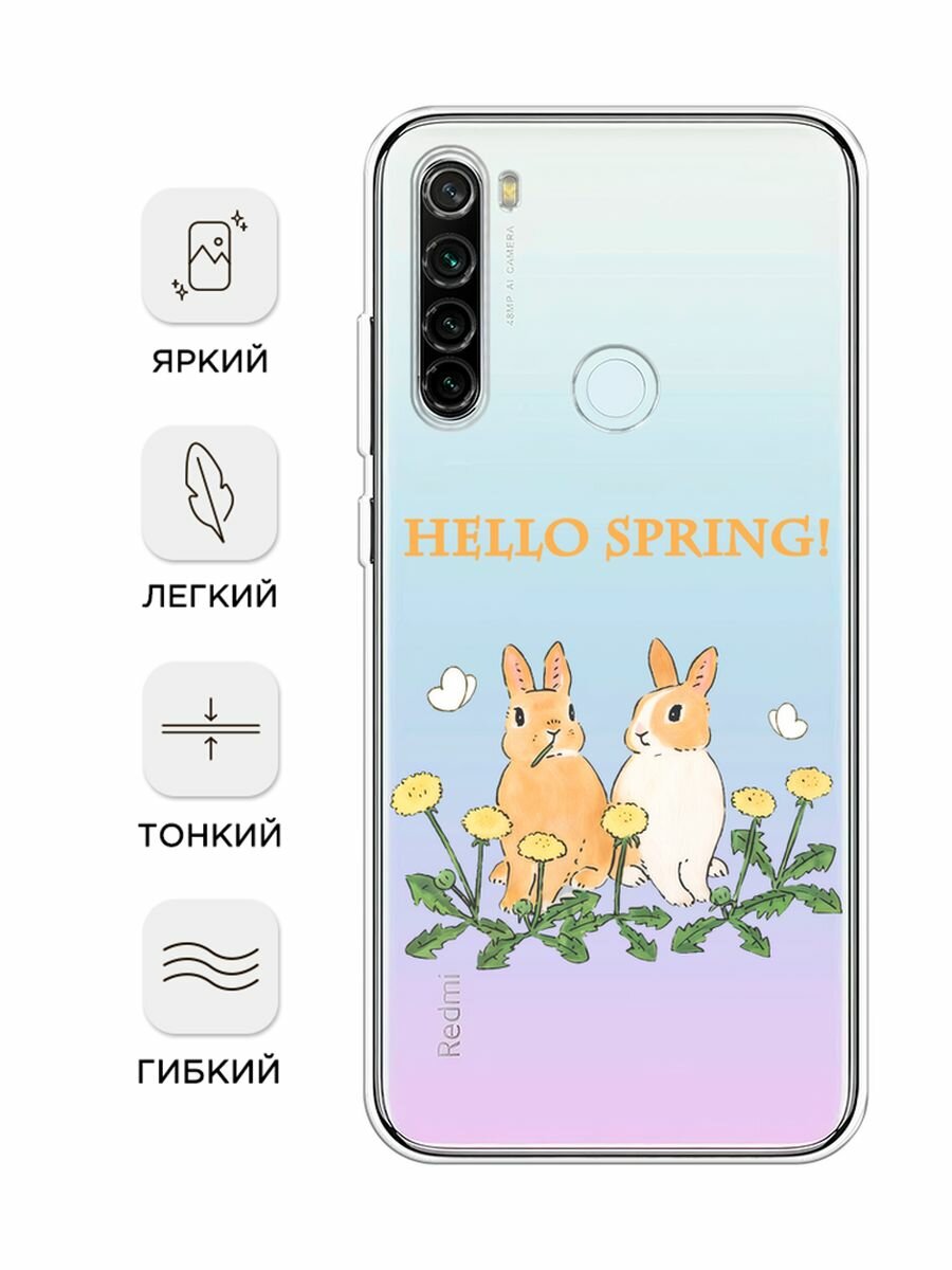 Чехол на Xiaomi Redmi Note 8T / Сяоми Редми Нот 8Т с принтом "Весенние кролики", прозрачный — фото 1