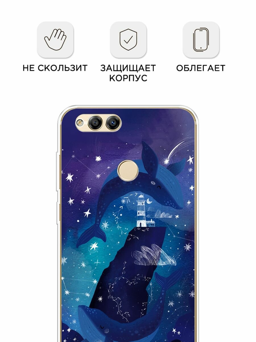 Силиконовый чехол на Honor 7X / Хонор 7Х с принтом "Ночные киты" — фото 1