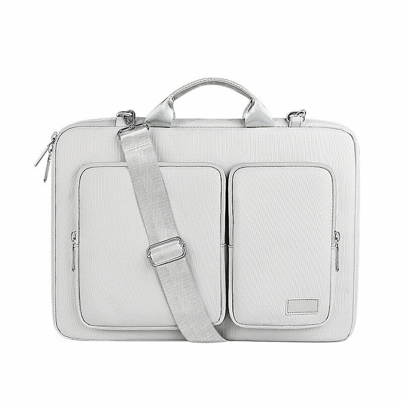 Сумка-мессенджер, для MacBook, Huawei, Xiaomi, 13-14", светло-серая, с ремнем