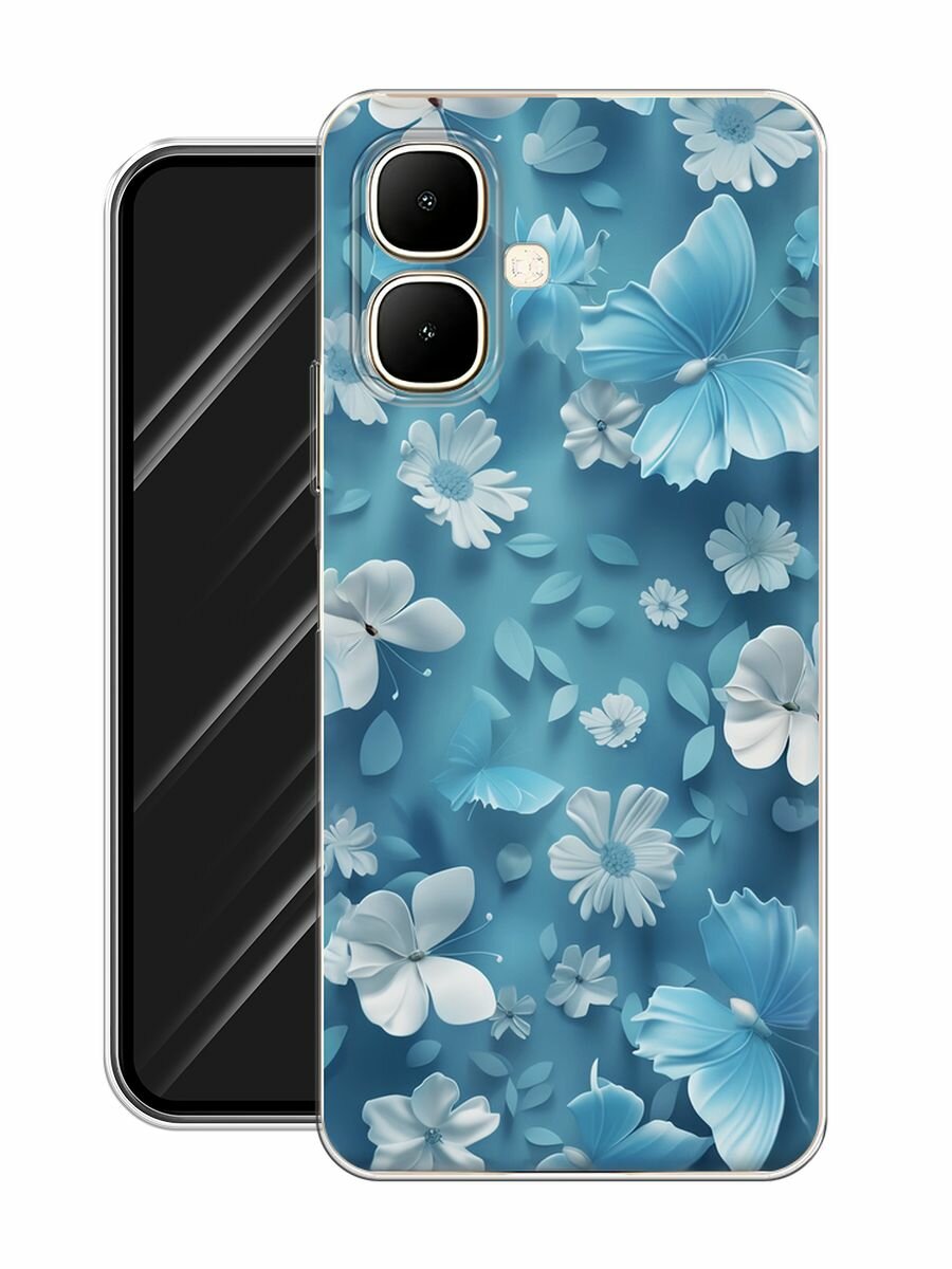 Чехол на Infinix Smart 10 / Инфиникс Смарт 10 с принтом "Голубые глазурные цветы" — фото 1
