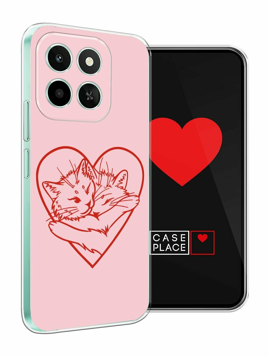 Чехол на Honor X6c / Хонор X6c с принтом "Влюблённые котики рисунок 1 - 14 февраля" — фото 1
