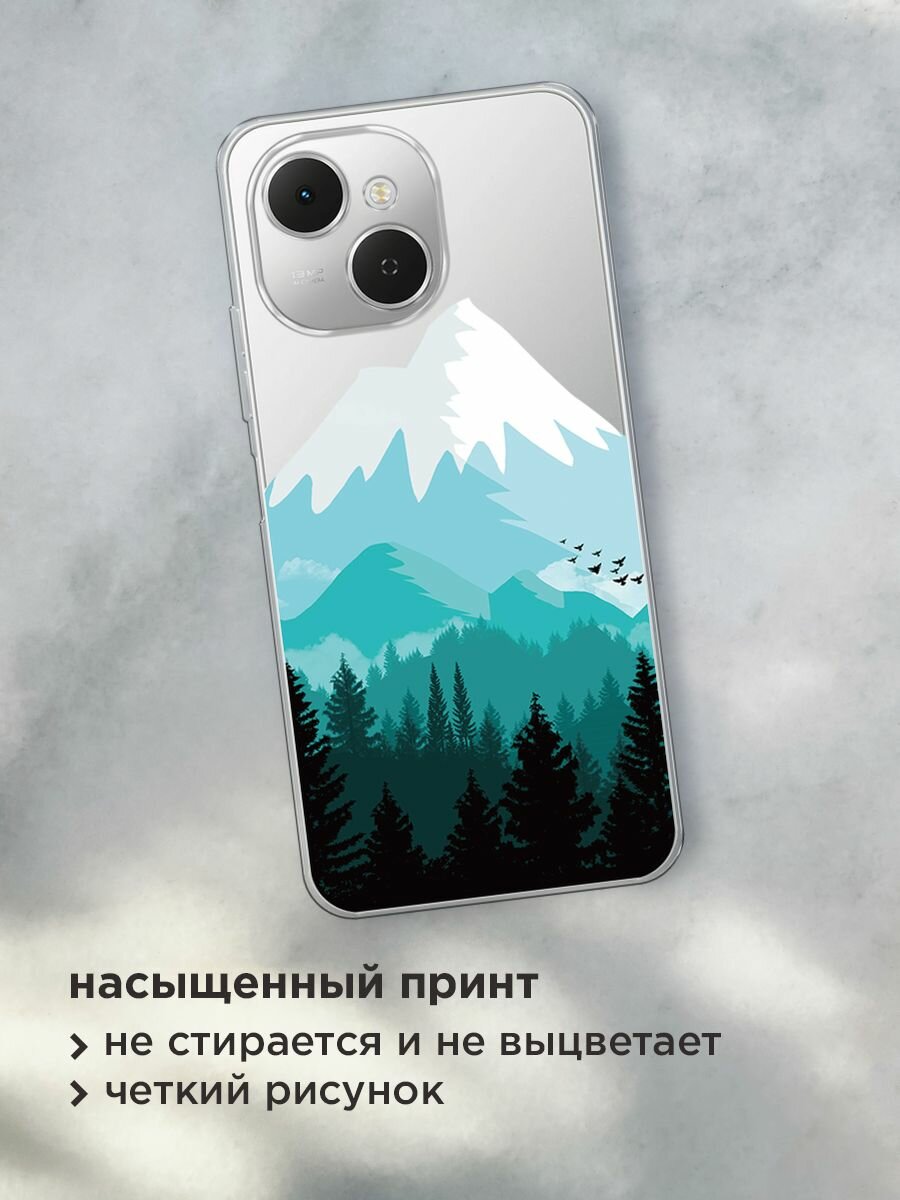 Чехол на Tecno Spark 40C / Текно Спарк 40C с принтом "Синяя снежная гора", прозрачный — фото 1