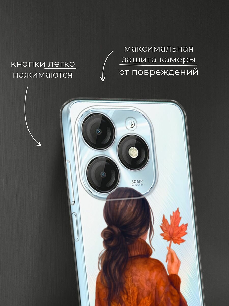 Чехол на Itel P55 / Ител Р55 с принтом "Девушка с опавшим листом", прозрачный — фото 1