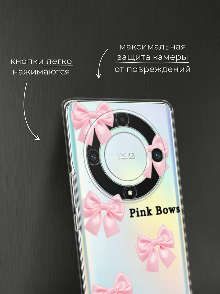 Чехол на Honor X9A / Хонор X9A с принтом "Pink Bows", прозрачный — фото 1
