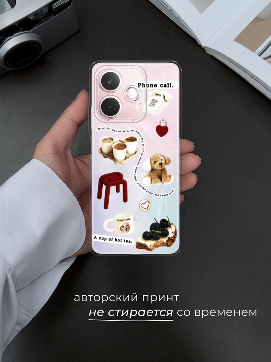 Чехол на Oppo A5 Pro / Оппо А5 Про с принтом "Phone call", прозрачный — фото 1