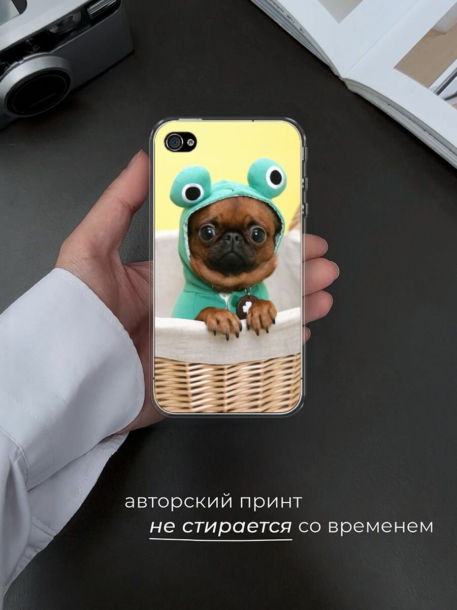 Чехол на Apple iPhone 4/4S / Айфон 4/4S с принтом "Собачка в шапке лягушки" — фото 1