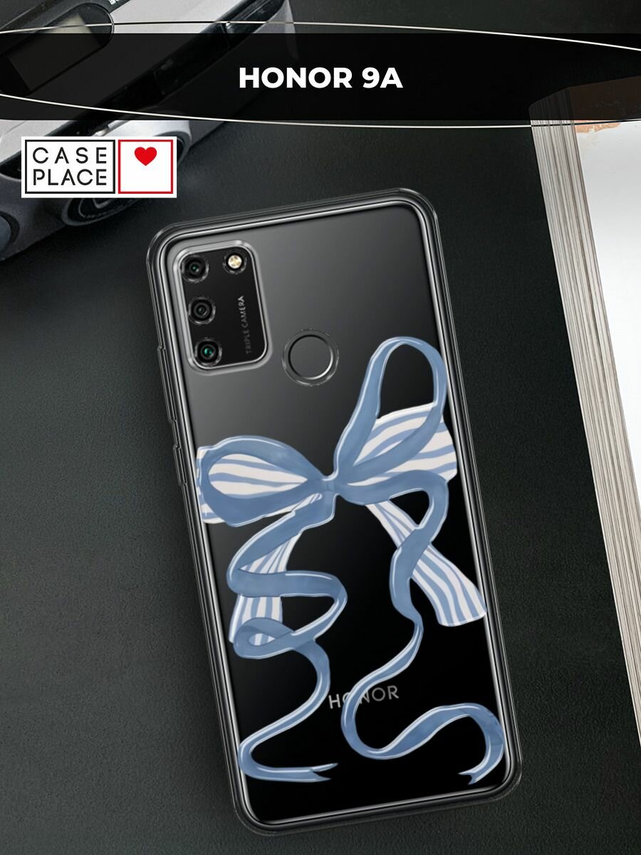 Чехол на Honor 9A / Хонор 9А с принтом "Полосатый голубой бант 2"