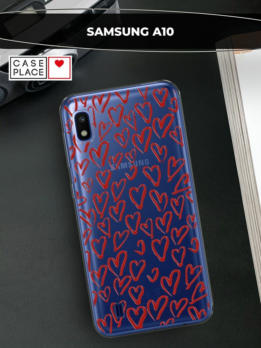 Чехол на Samsung Galaxy A10 / Самсунг Галакси А10 с принтом "Легкие бордовые сердечки"