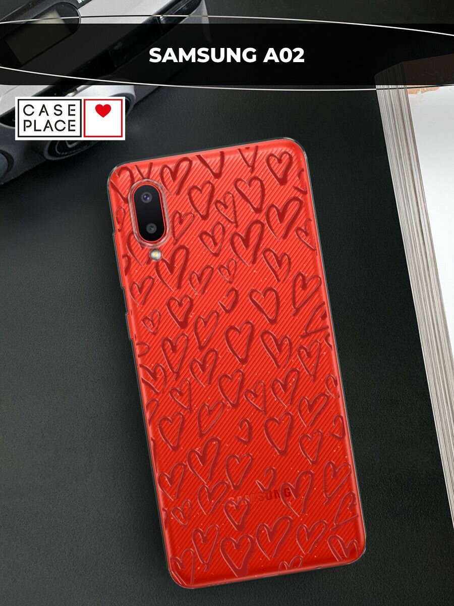 Чехол на Samsung Galaxy A02 / Самсунг Галакси А02 с принтом "Легкие бордовые сердечки"