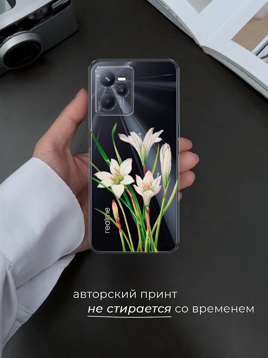 Чехол на Realme C35 / Реалми C35 с принтом "White lily", прозрачный — фото 1