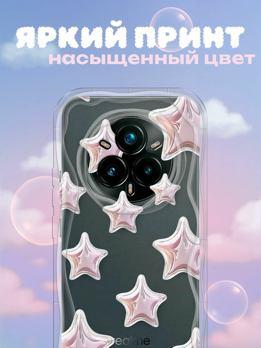 Чехол на Realme 14 Pro / Реалми 14 Про с принтом pink stars, прозрачный — фото 1