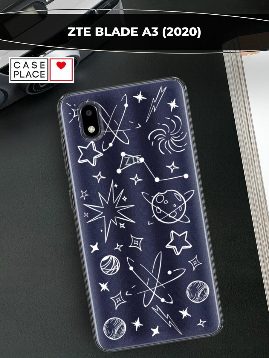 Чехол на ZTE Blade A3 (2020) / ЗТЕ Блейд А3 (2020) с принтом "Космическая вселенная", прозрачный