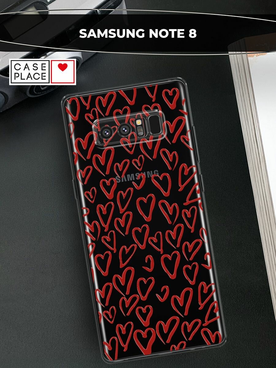 Чехол на Samsung Galaxy Note 8 / Самсунг Галакси Нот 8 с принтом "Легкие бордовые сердечки"