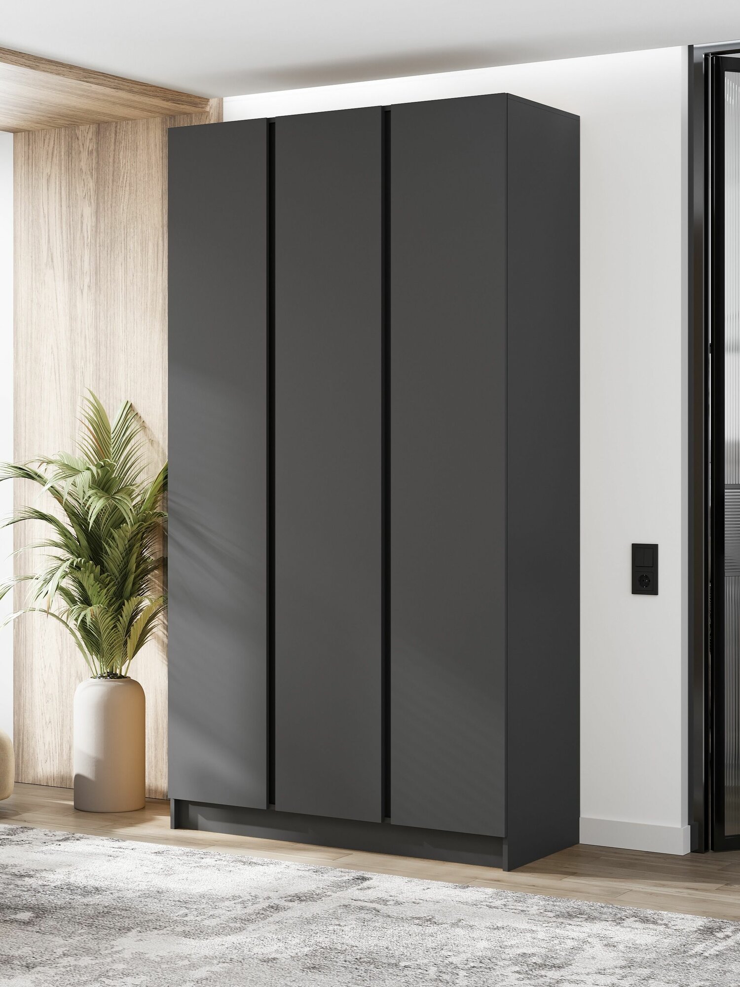 Шкаф распашной Келвин 3-х створчатый. (1200) (Графит, Графит)