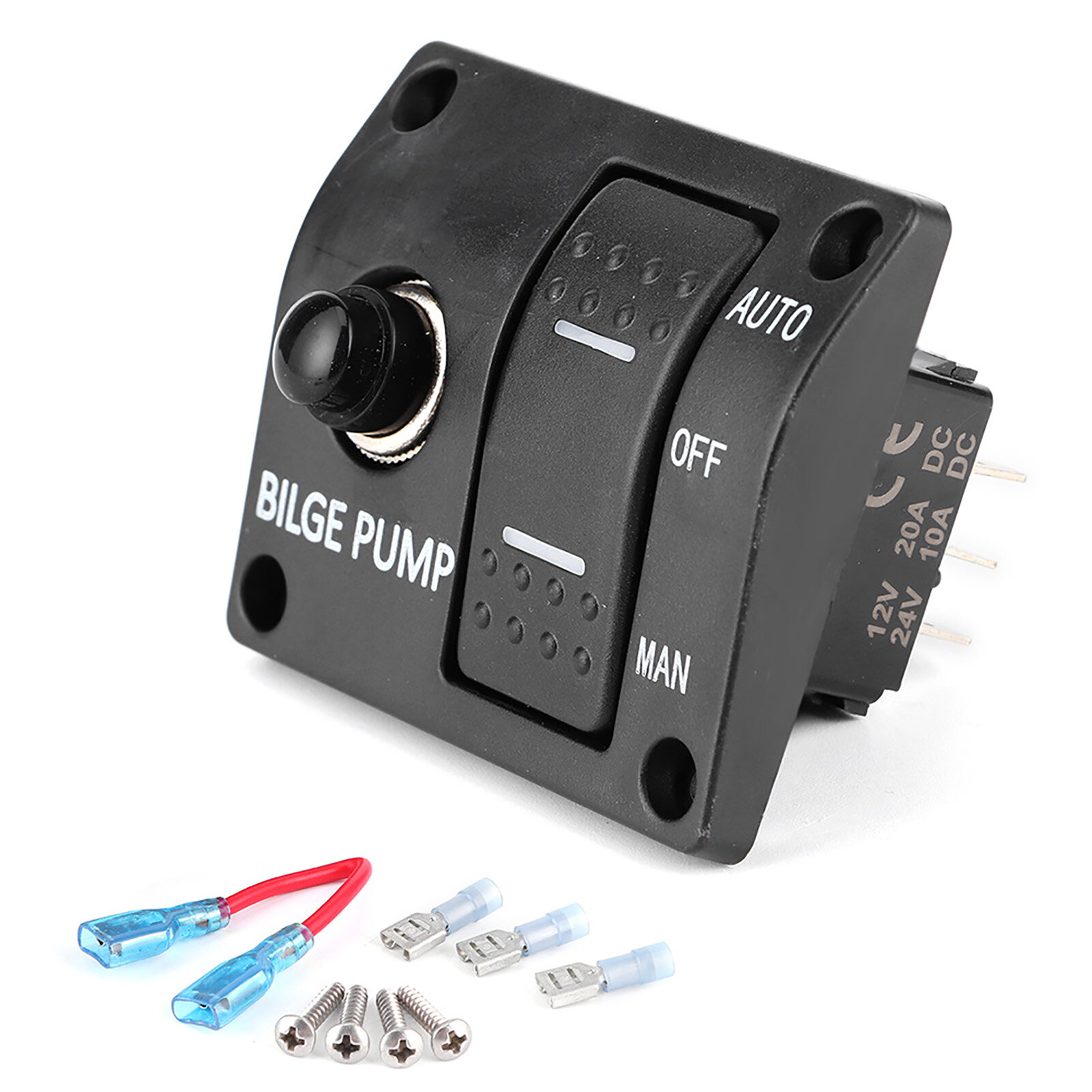 3 Way Bilge Pump Switch Panel Auto Off Manual 12V 24V with LED Indicator Built In 15A Circuit Breaker