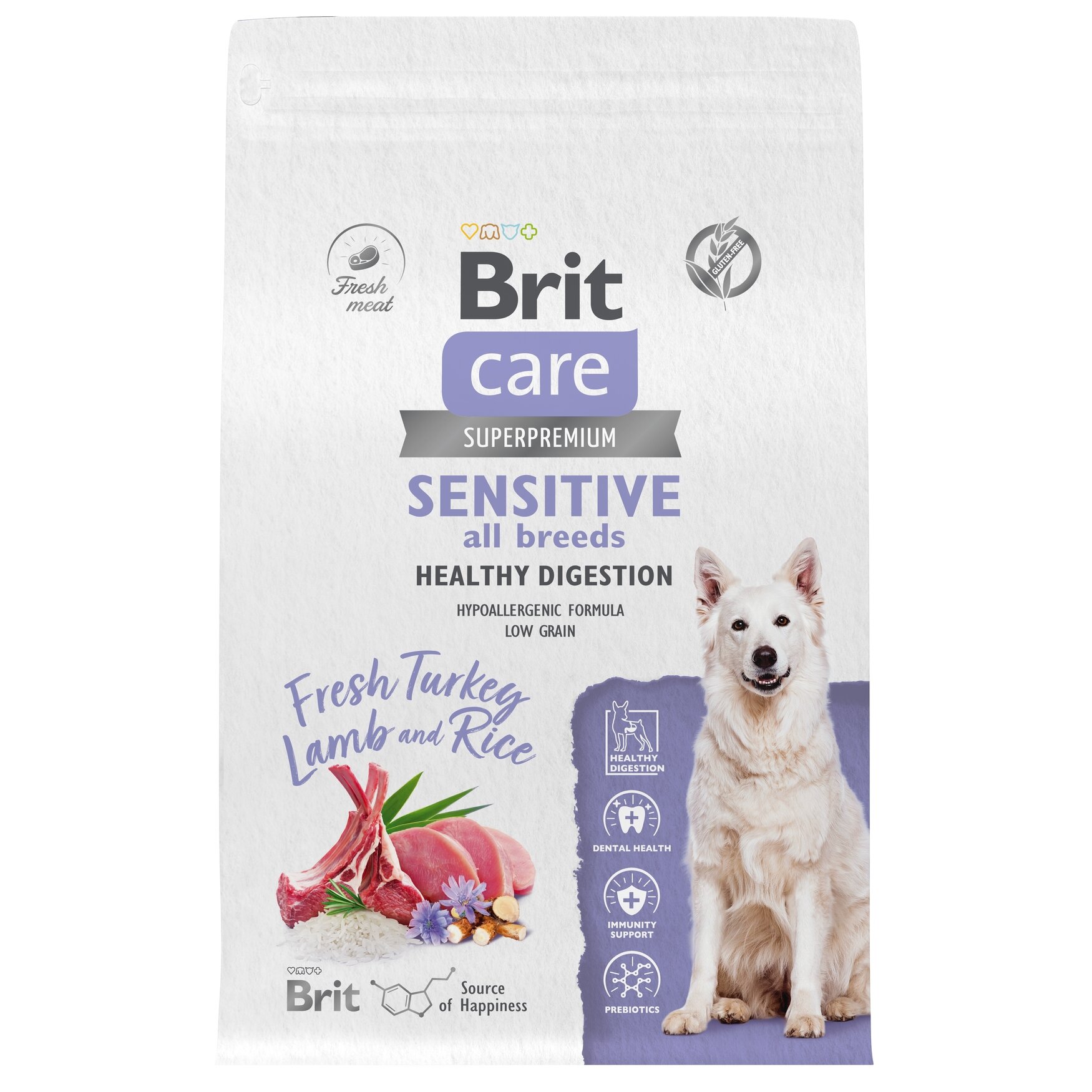 Сухой корм Brit Care Dog Adult Sensitive для взрослых собак с чувствительным пищеварением Индейка и ягненок, 3 кг.