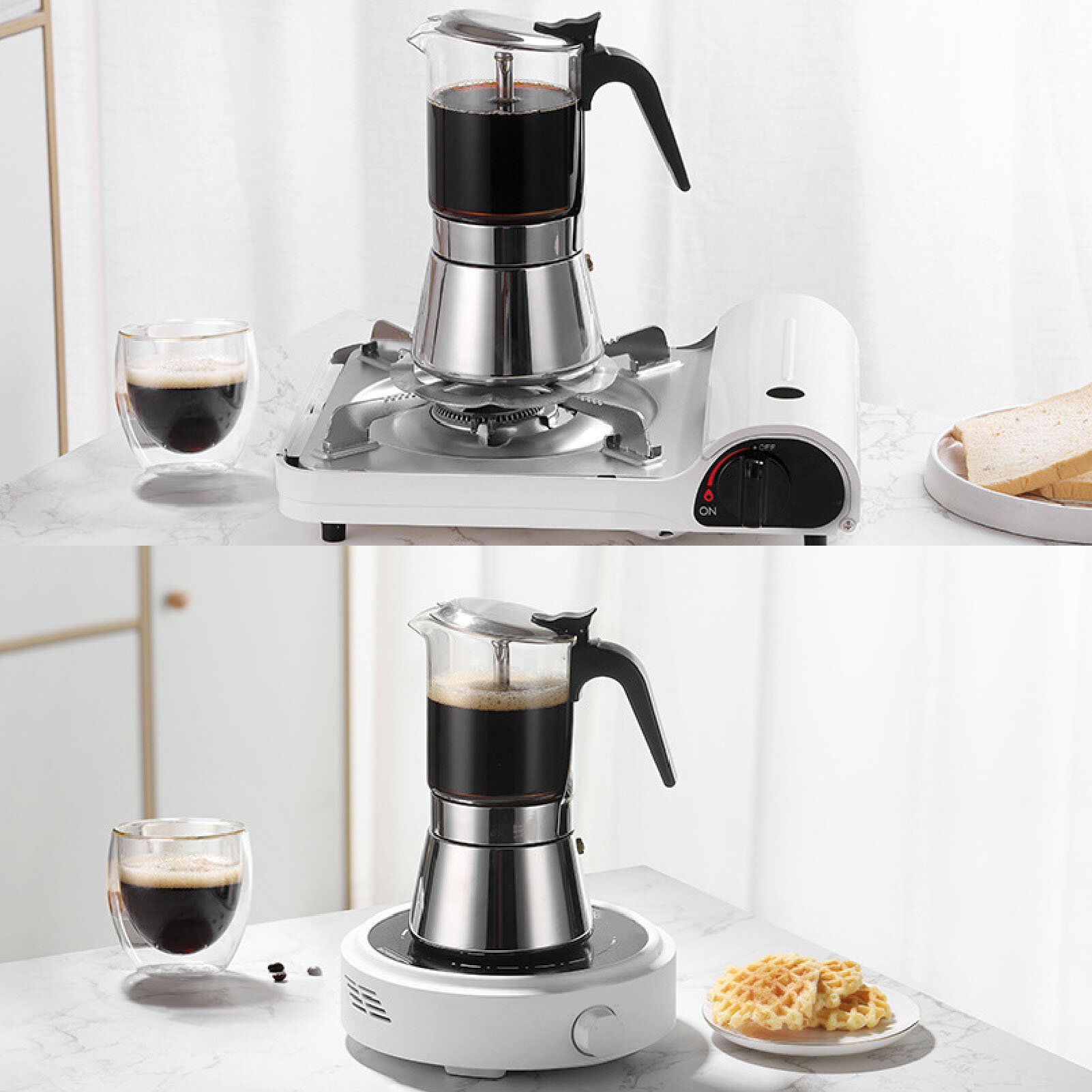 Кофеварка Moka Pot с видимым корпусом Кофеварка Greca из нержавеющей стали Плита Верхняя кофеварка Moka Pot для дома Кофейня Офис 240 мл