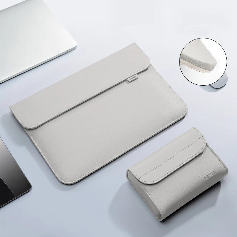 Чехол для ноутбука из искусственной кожи для Macbook Air Pro 13 16 Xiaomi Huawei Dell HP ASUS For 13-13.3 Inch, Gray With Bag