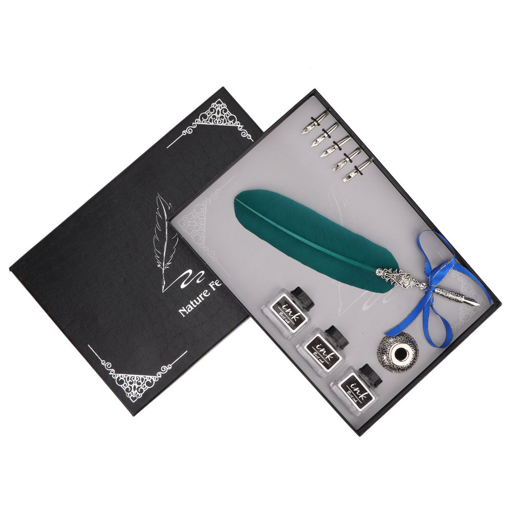 Винтажное гусиное перо Dip Pen с металлическими наконечниками, каллиграфическая ручка для письма, подарок, зеленое