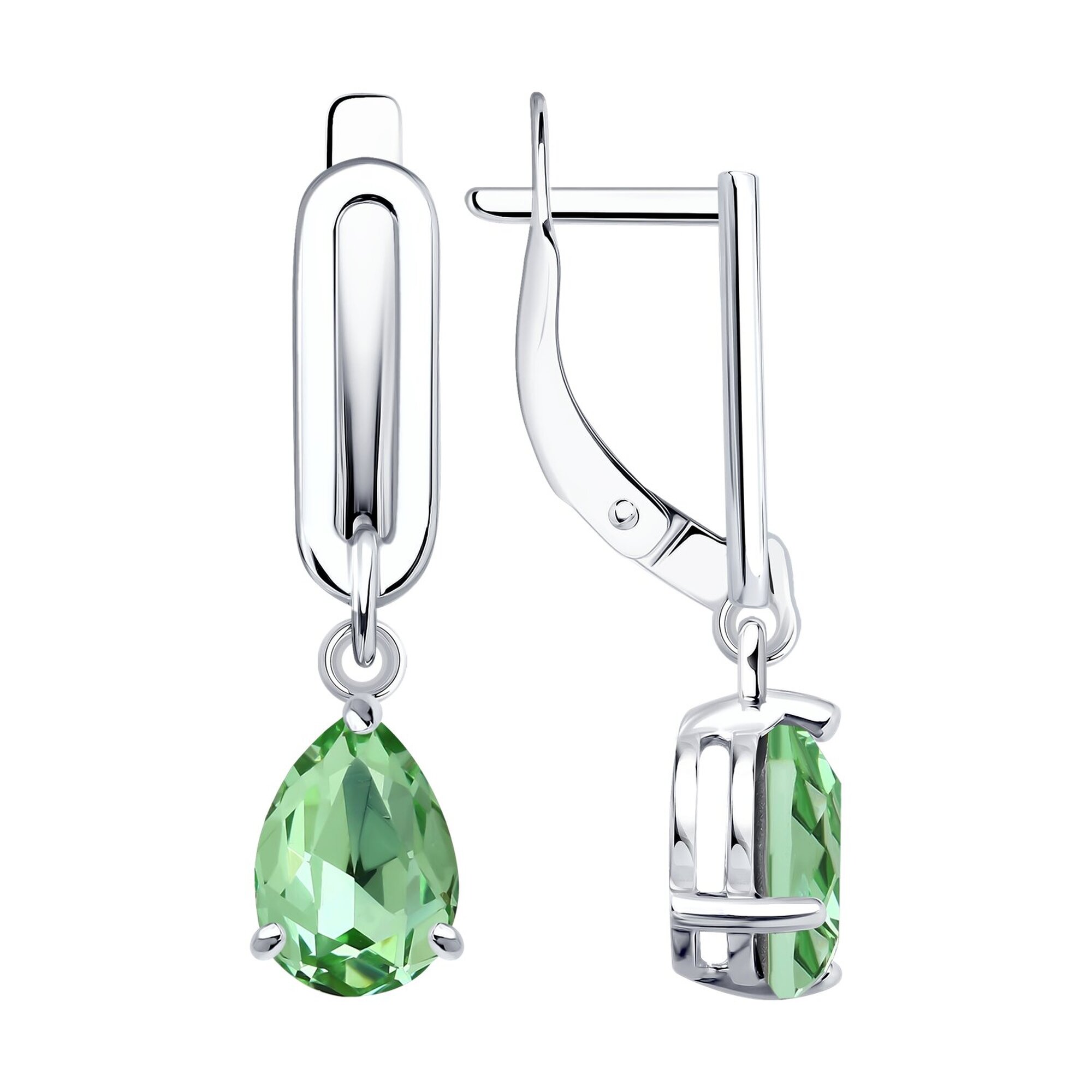 Серьги, серебро, 925 проба, родирование, кристалл, хризолит