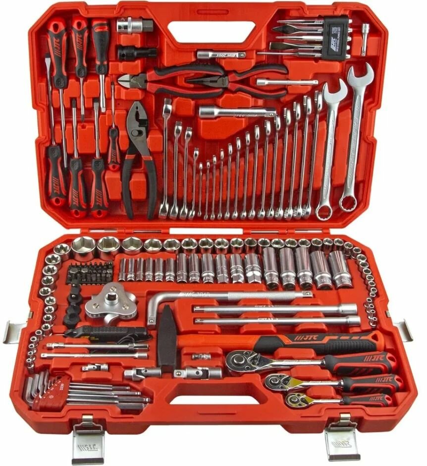 Набор инструментов 166 предметов слесарно-монтажный 1/2', 3/8', 1/4' 6-ти гранный в кейсе, JTC-H166C