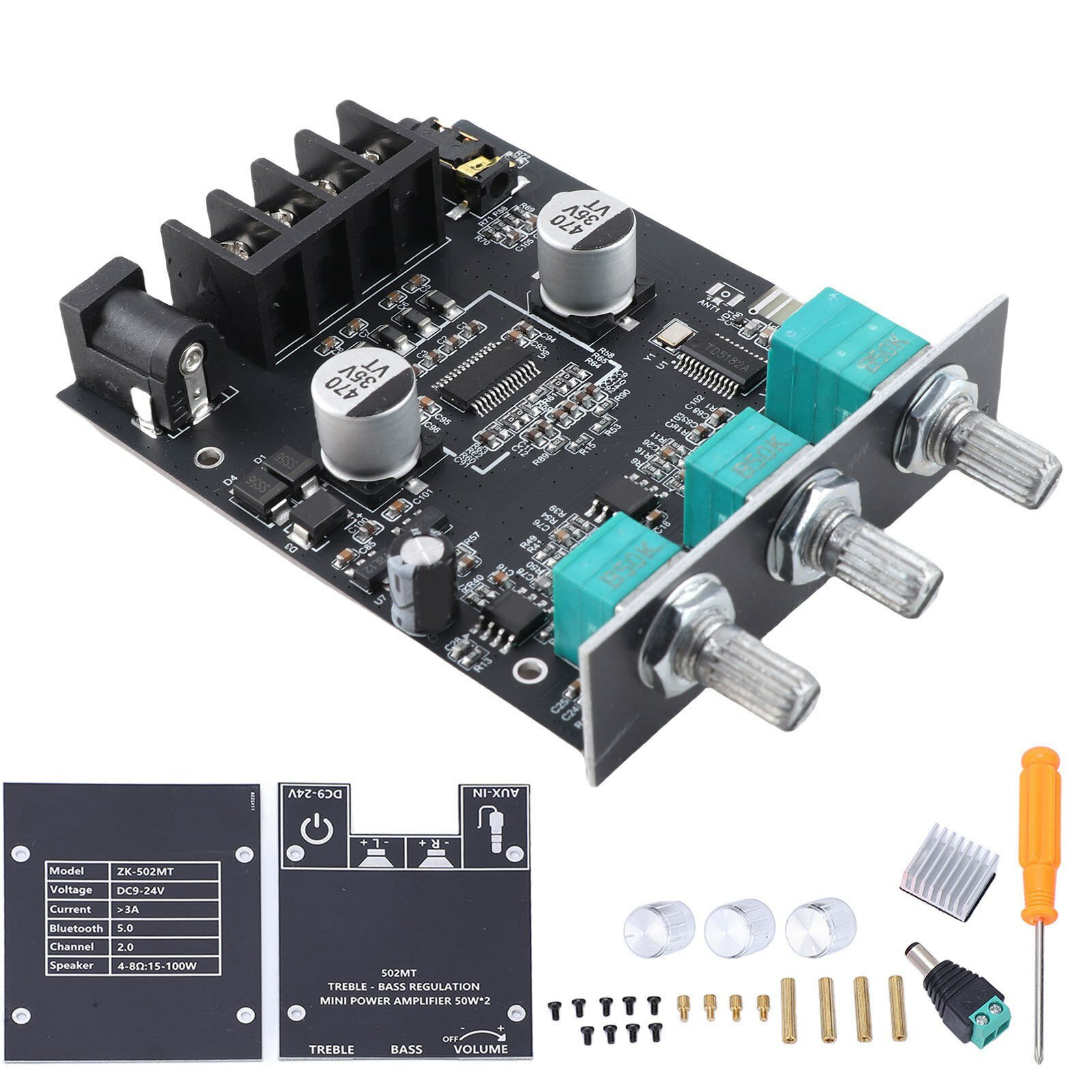 2.0 Стерео Bluetooth Усилитель мощности, цифровой модуль Hi-Fi, регулировка высоких и низких частот, 50 Вт + 50 Вт