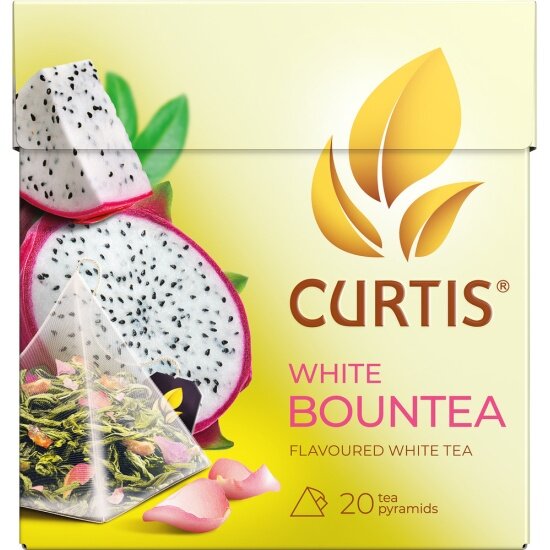 Чай белый Curtis "White Bountea" со вкусом питахайи кусочками яблока и лепестками роз фруктовый ароматизированный 20 пирамидок