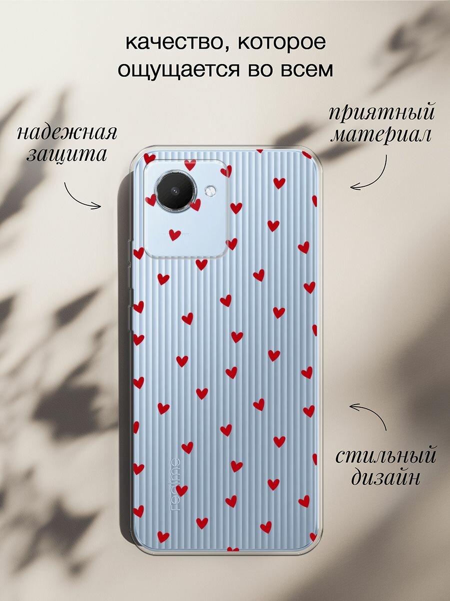 Чехол на Realme C30 / Реалми C30 с принтом "Red hearts", прозрачный — фото 1