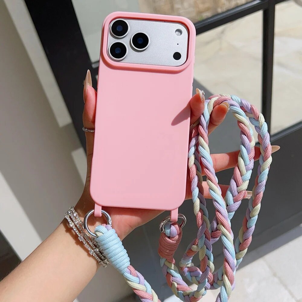 Мягкий силиконовый чехол для телефона с ремешком через плечо для iPhone 11, 12, Айфон XS макс, Pink