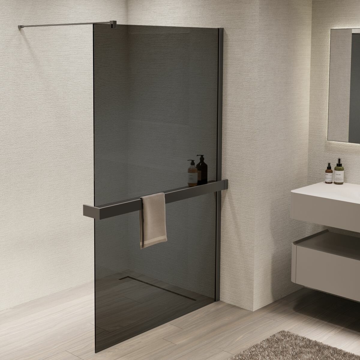 Душевая перегородка Vincea Волк-Ин (Walk-In) VSW-1HR110CGGM, 1100*2000, вороненая сталь, стекло тонированное