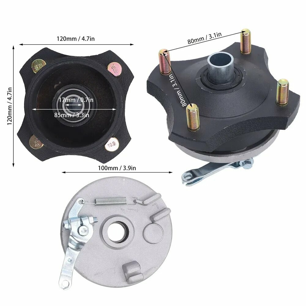 Левая ступица тормозного барабана с 17-миллиметровыми шпильками 4xM10, подходит для квадроциклов, картов и мотовездеходов с двигателями объемом 110, 125 и 150 куб. см.