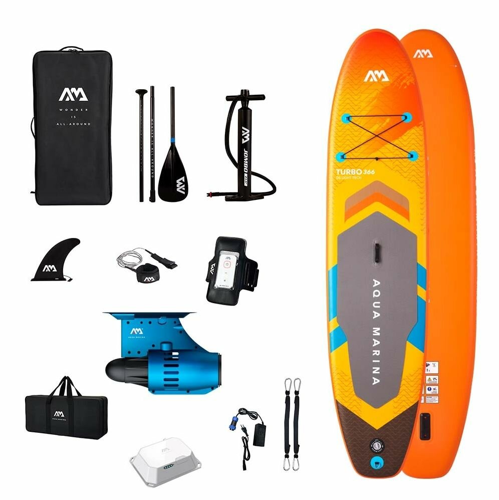 SUP-доска надувная aqua Marina Turbo 366х84х15 см/ сап-доска с мотором BLUEDRIVE S и полным набором аксессуаров