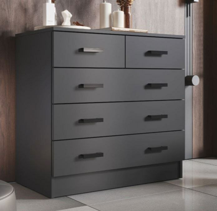 Комод К800 3/2 Графит, ЛДСП, с ящиками, для спальни, прихожей, гостиной, 800x830x432, ЭРА