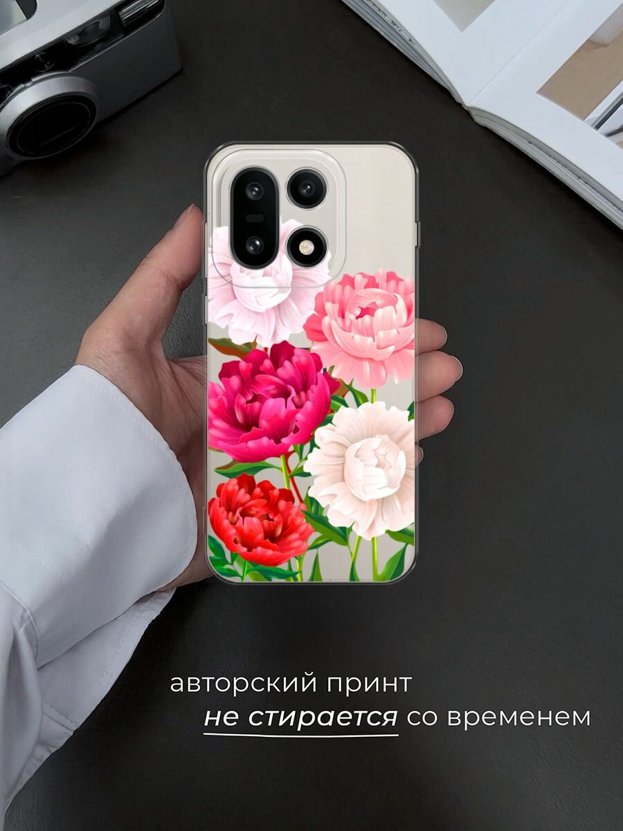 Чехол на OnePlus 15 / Ван Плас 15 с принтом Большие пионы, прозрачный — фото 1