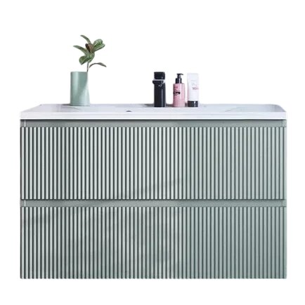 Тумба с раковиной Itana Kate 100 подвесная, 98, 7 см, зеленая, из МДФ, с ящиками, раковина для ванной из камня, прямоугольная