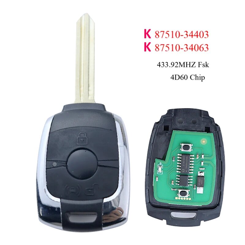 Автомобильный брелок для ключей, корпус/87510-34403/34063 4D60chip 433 МГц, пульт дистанционного управления для SsangYong Actyon Kyron Rexton Korando Stavic Tivoli key remote