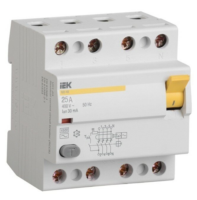 УЗО ИЭК ВД1-63 4Р 25А 30мА тип AC (ВДТ) MDV10-4-025-030,35мм2