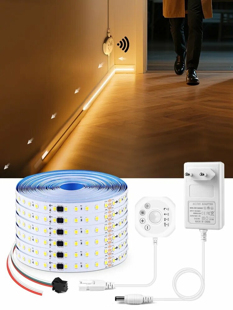 Ночник с датчиком движения, адресуемая световая лента, постепенное освещение, эффект следящего света, декоративное освещение лестниц и коридоров