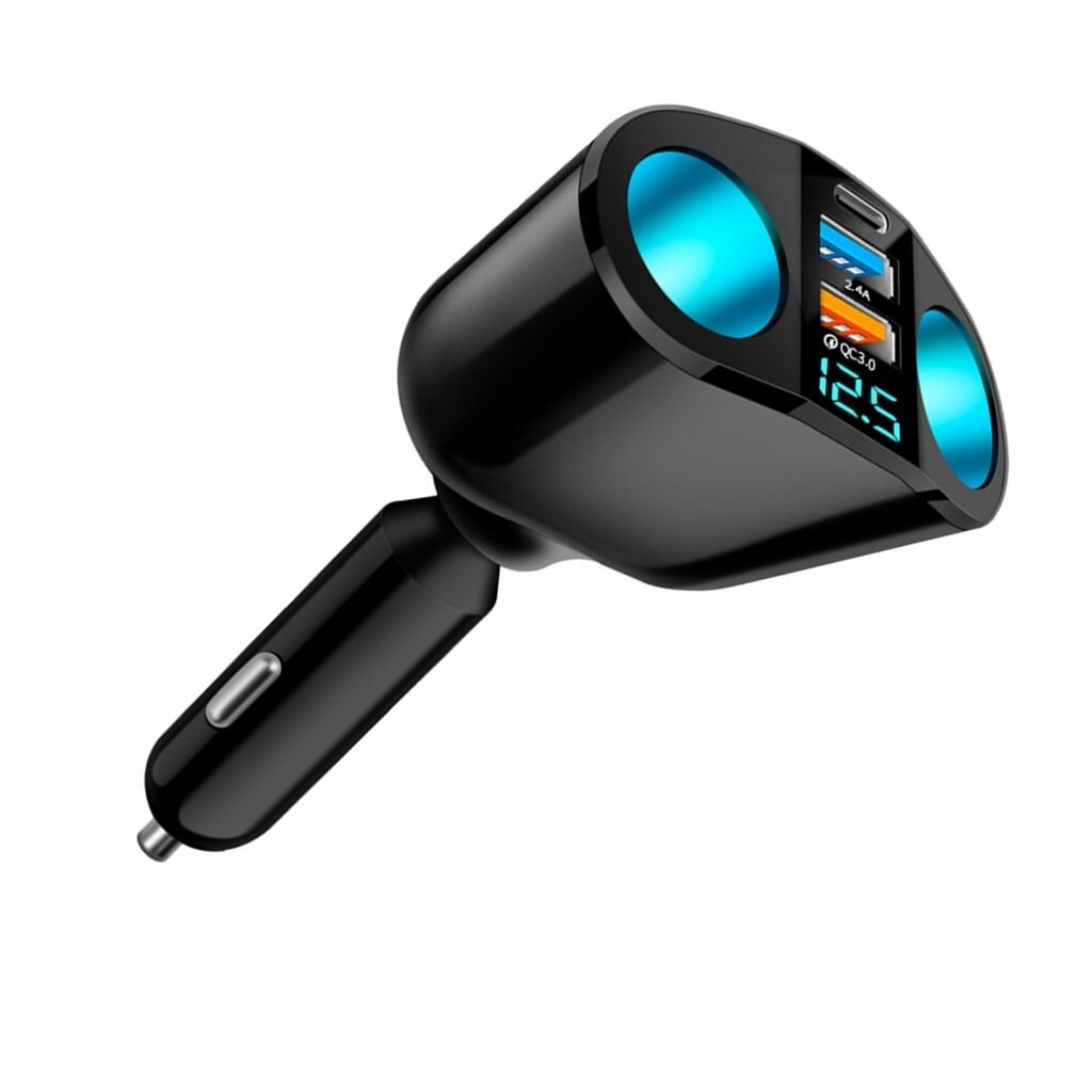 Двойной Адаптер-Разветвитель Автомобильного Зарядного Устройства USB Type C для Быстрой Зарядки с Синим Светодиодом